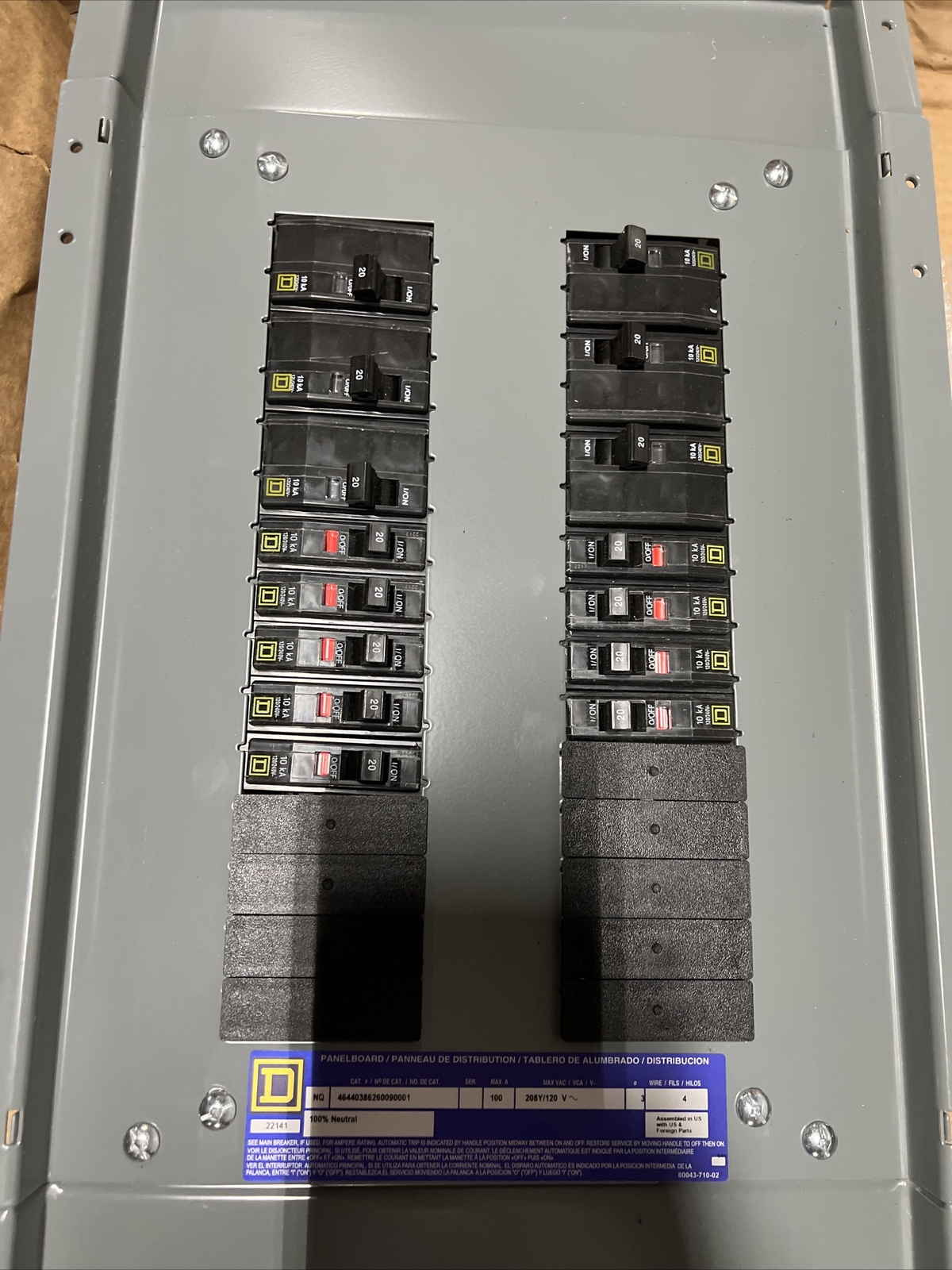 SQD NQ PANELBOARD MAIN BREAKER, 100AMPS 3 PHASE 4WIRE, 208Y/120Volt 30 ...