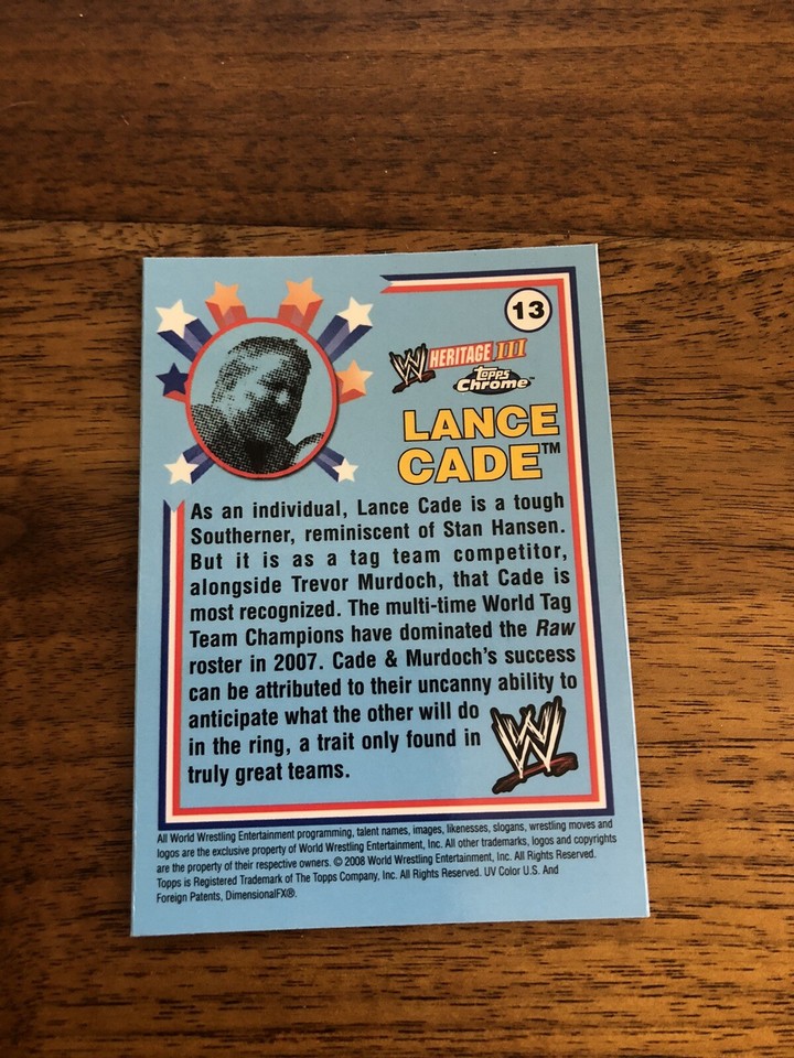 Lance Cade 2008 Topps Heritage Chrome WWE Card #13 | eBay