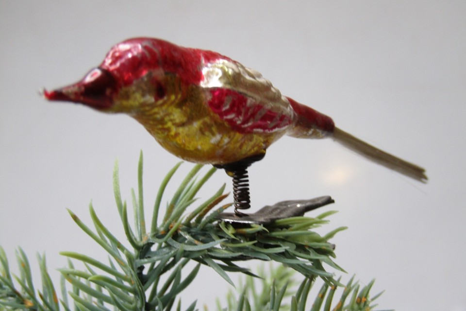 Vintage Glass Clip On Red SONG BIRD Spun Tail Christmas Ornament ...