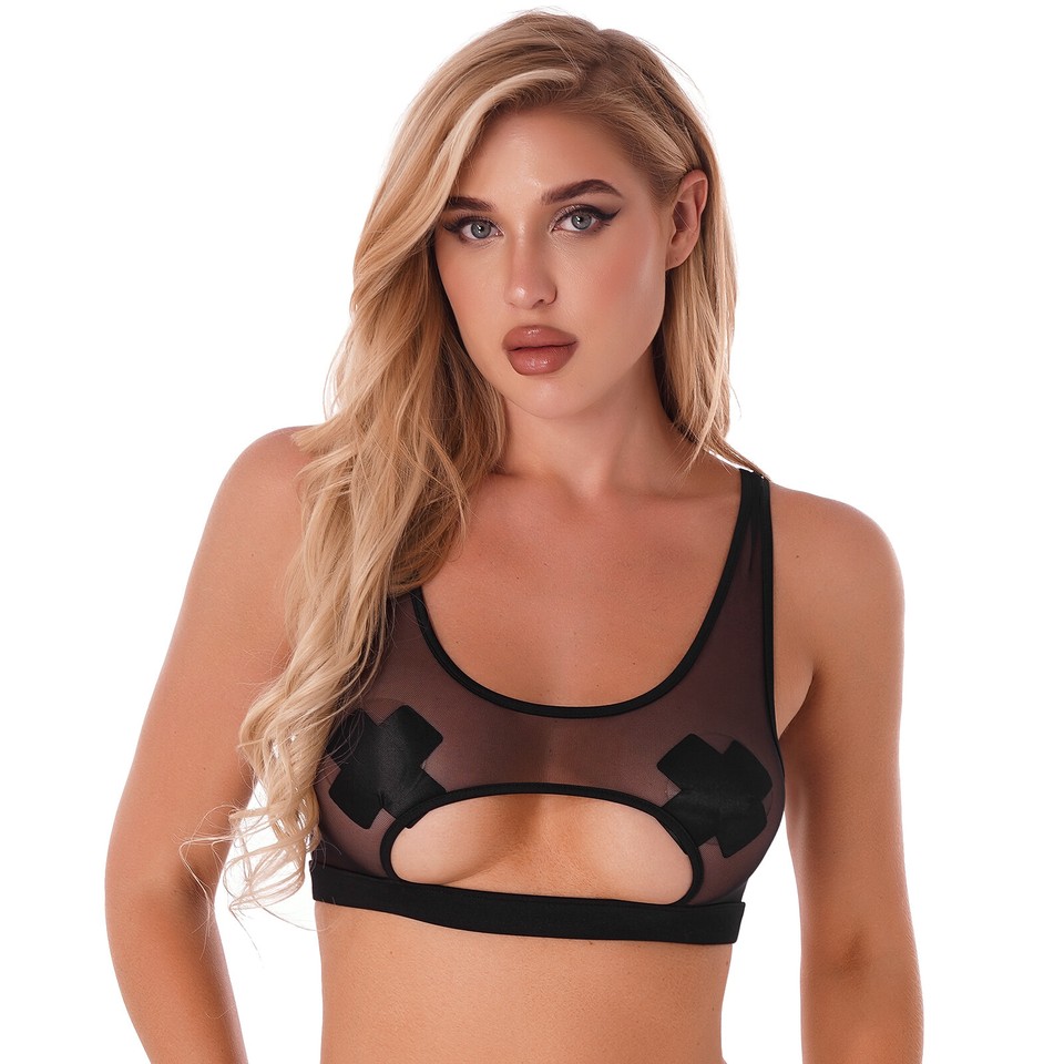 Women Sexy Hollow Out Netted Lingeries Crop Top Hollow Out Nipples Bra Tops | eBay