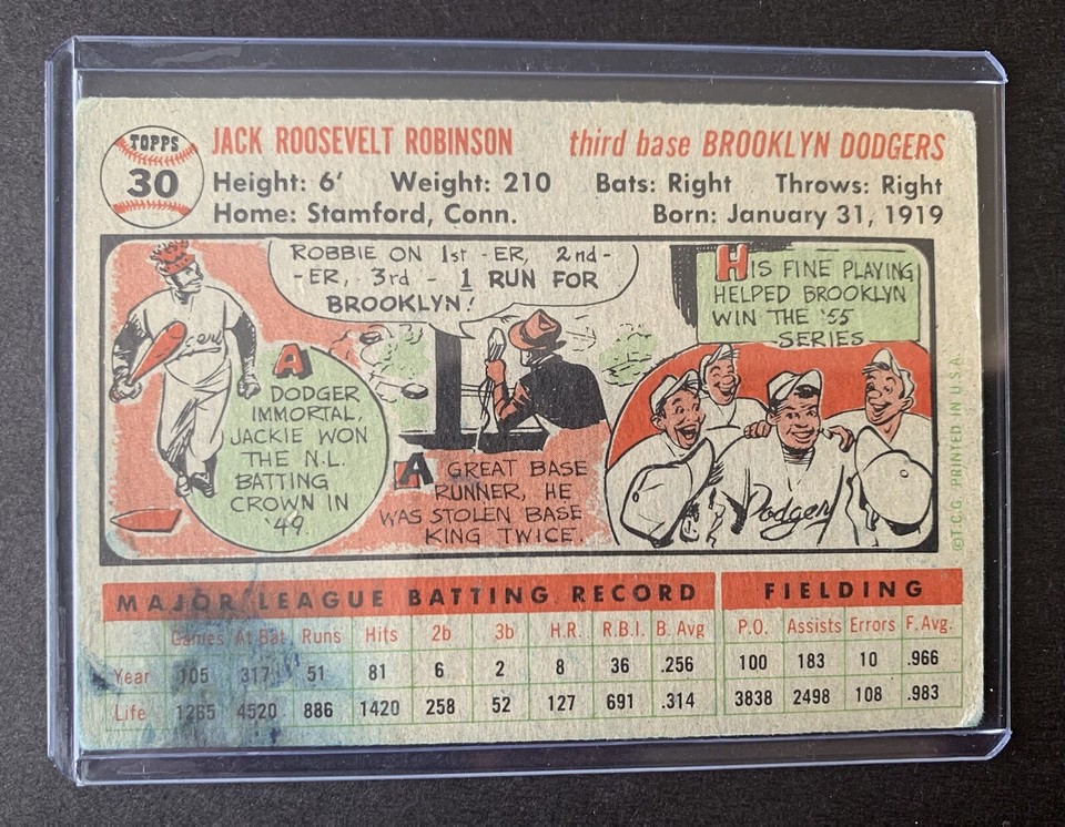 1956 Topps # 30 - Jackie Robinson Gray Back Dodgers Baseball Card | eBay