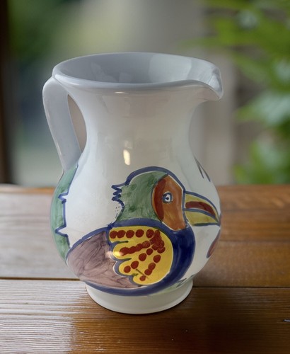 Large La Musa Italy Pottery Pitcher Hand Painted Exotic Birds Toucan ...