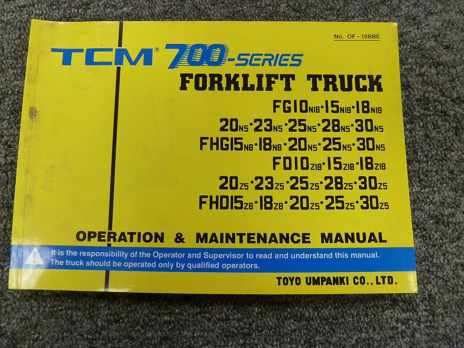 TCM 700 Series FG FHG FD FHD Forklift Owner Operator & Maintenance ...