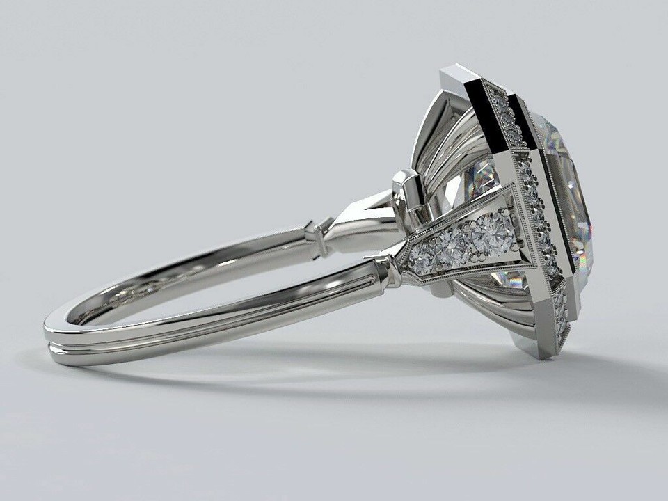 5.62Ct White Asscher Bezel Set Stone Engagement Ring Solid 925 Sterling ...