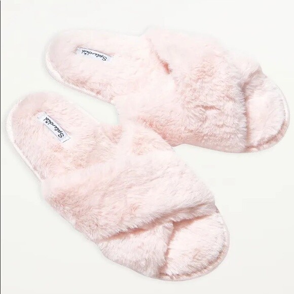 Splendid Slippers House Shoes Slides Sz S/M Pink Faux Fur Criss Cross ...