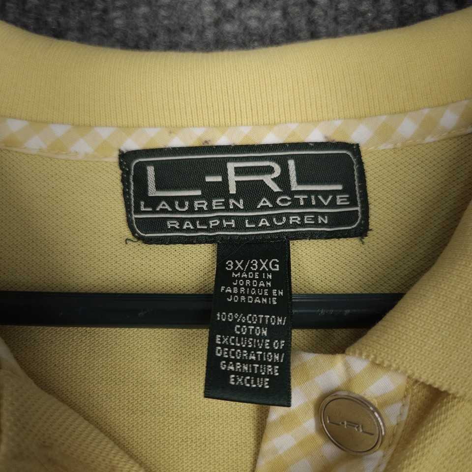 Lauren Ralph Lauren Active Polo Shirt 3XL Yellow RLL Logo Gingham Trim ...