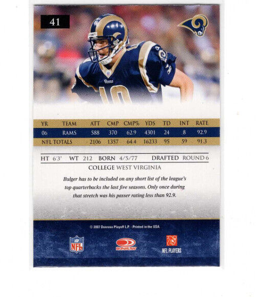 Marc Bulger 2007 Donruss Gridiron Gear #41 Football Card St.Louis Rams ...