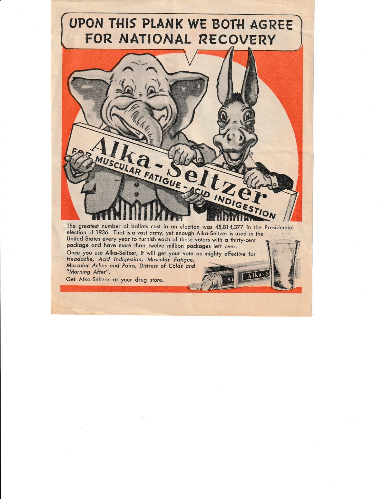 Alka-Seltzer Print Ad 1940's Elephant And Donkey | eBay