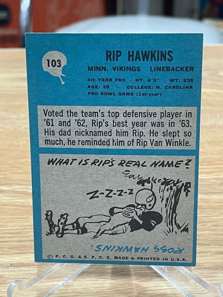 1964 Philadelphia #103 Rip Hawkins | eBay