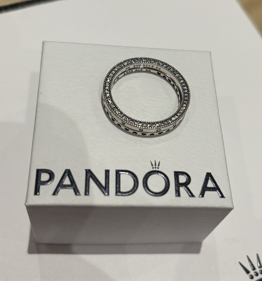 PANDORA Signature Logo Silver Ring Stacking Duo - Sterling Silver S925 ...