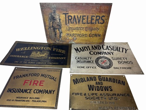 Lot Of 5 Vintage Metal Insurance Company Signs Hartford Conn Baltimore ...