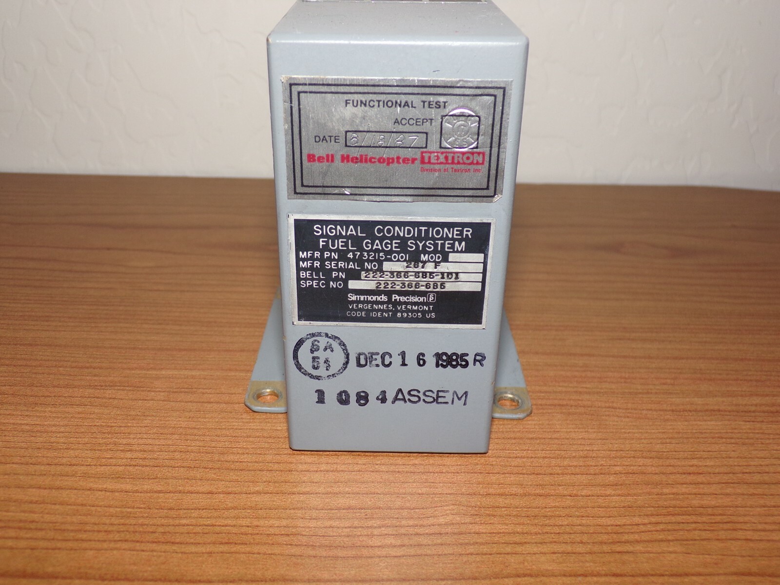 Bell 222 Helicopter Fuel Control 222-366-685-101 Simmonds Precision ...