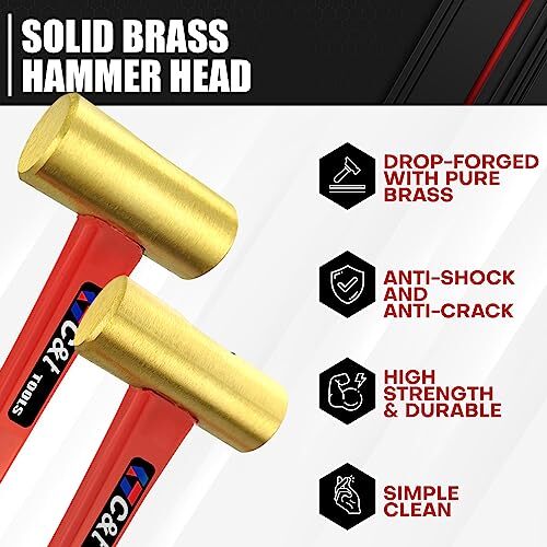 3-Piece Hammer Set,Jacketed Fiberglass Solid Brass Non-Sparking Hammer ...