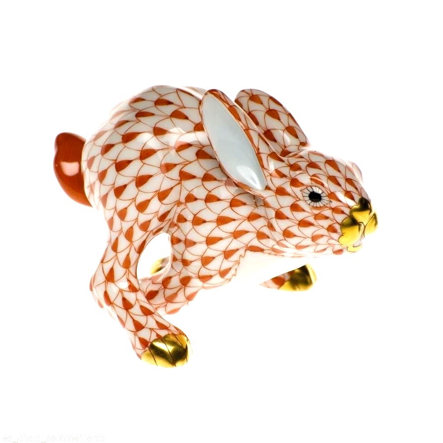 HEREND, FLEEING BUNNY / RABBIT PORCELAIN FIGURINE, RUST FISHNET ...