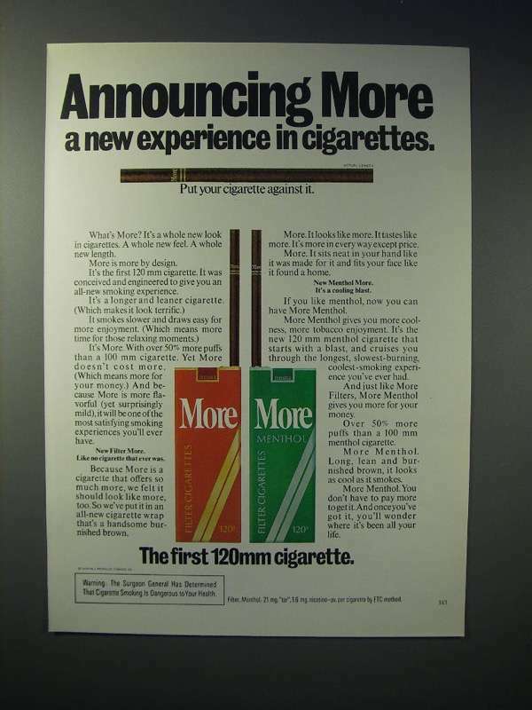 1975 More Cigarette Ad - A New Experience | eBay