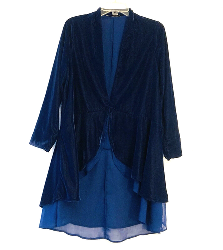 Soft Surroundings Blue Velvet Jacket M Long Ruffled Flowy Duster Boho ...