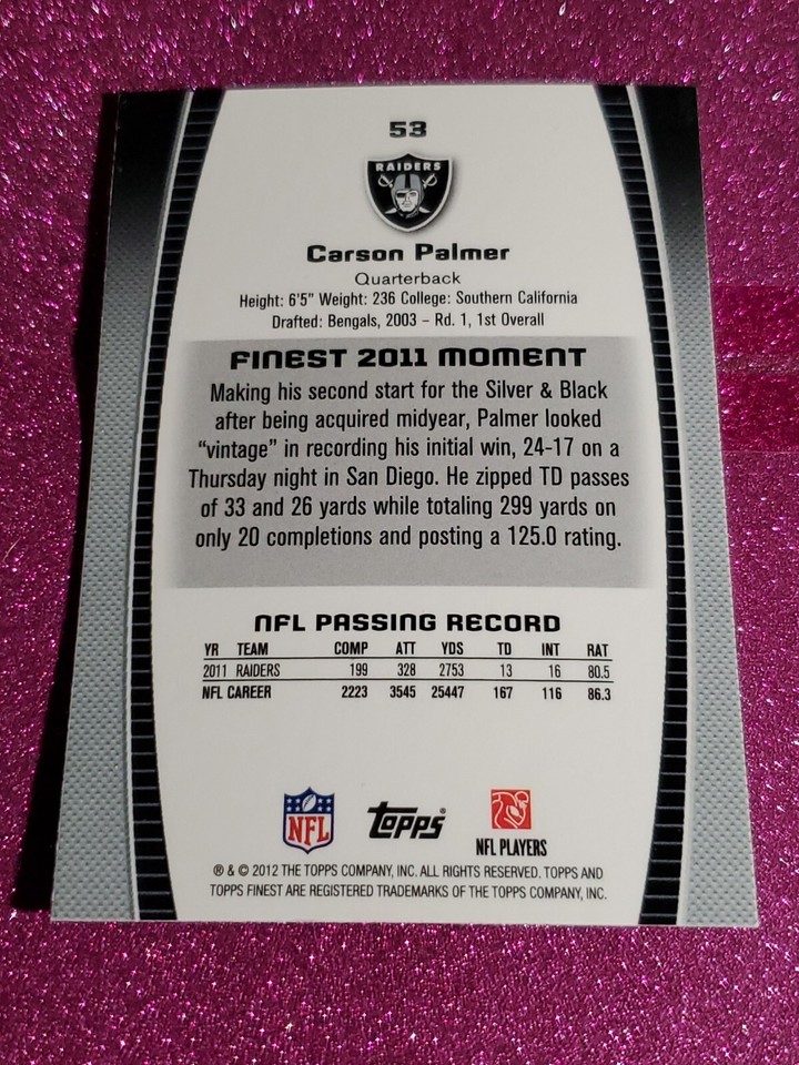 2012 Topps Finest Football Card #53 Carson Palmer Oakland Raiders | eBay