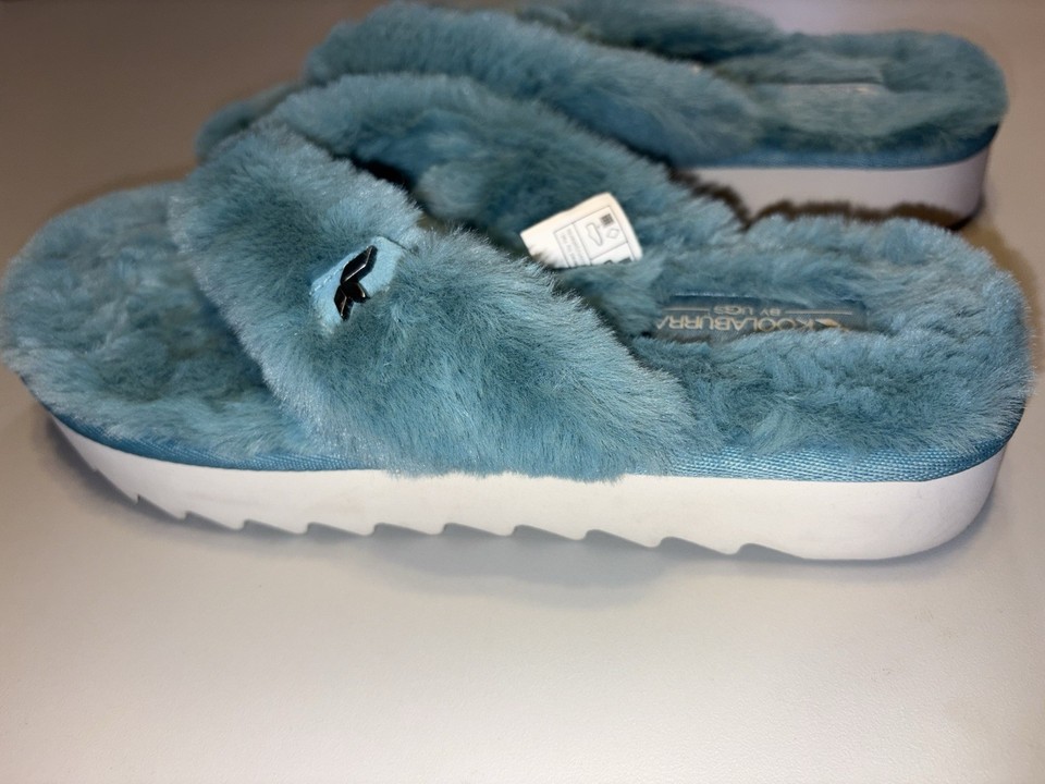 Koolaburra UGG Women's Blue/teal Faux Fur Furr-EE Thong Sandals Sz 7 ...