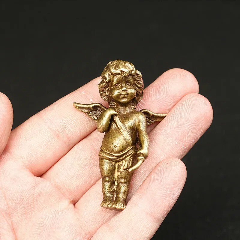 Solid Brass Cupid Figurine God of Love Angel Statue Tea Pet Ornament ...