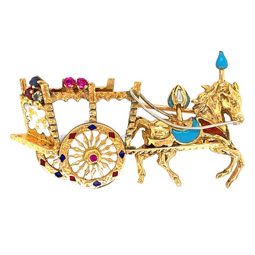 18K Yellow Gold Carousel Horse Carriage Enamel & Sapp… - Gem