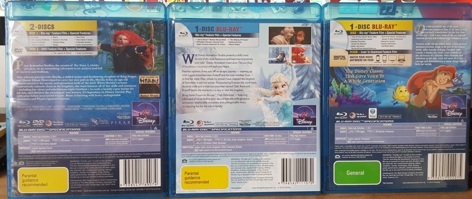 3 x Disney blu-ray, Brave (double play), Frozen, Little Mermaid ...