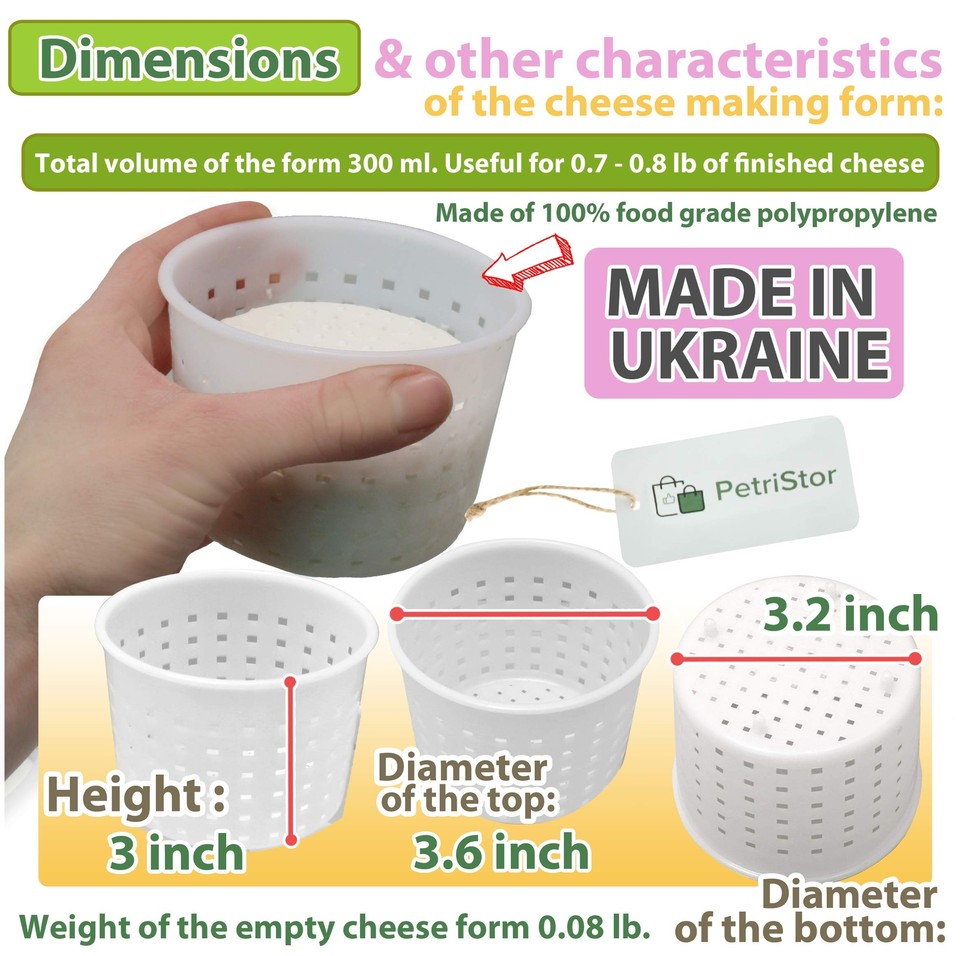 3 pcs Small Cheese Mold for Cheese Making 1/3 qt - Soft Cheese Molds ...