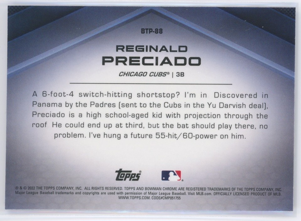 REGINALD PRECIADO 2022 BOWMAN CHROME TOP 100 REFRACTOR #BTP-88 | eBay