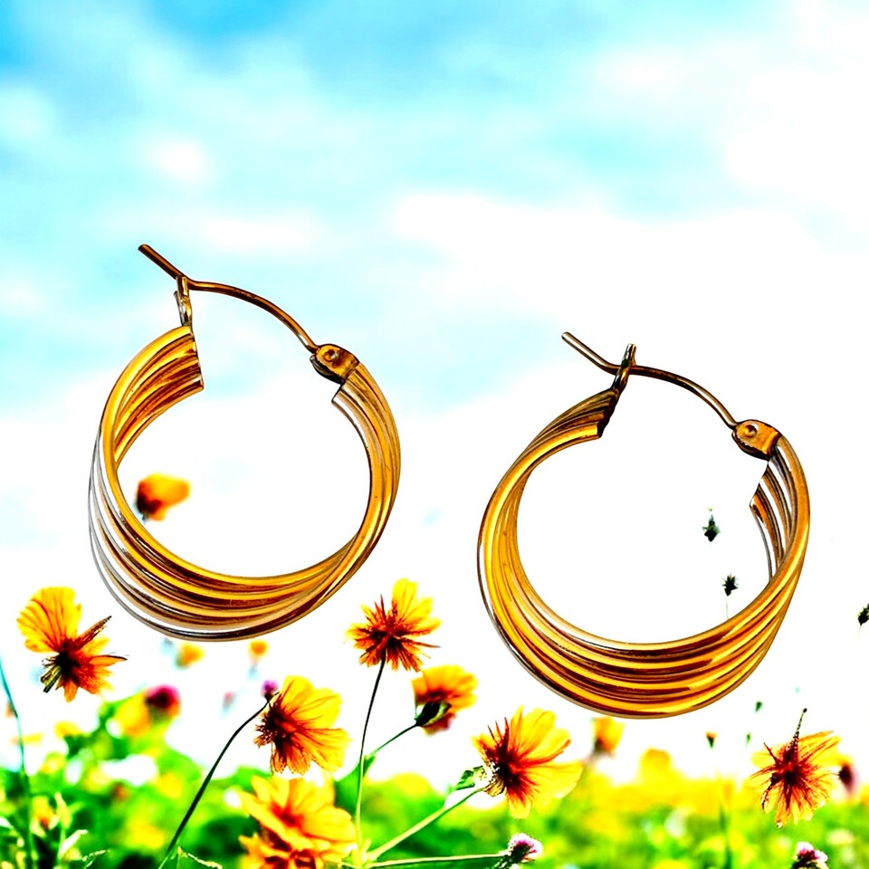 Gold Leverback Earrings EP 14K Hoop Pretty Contour Shape | eBay