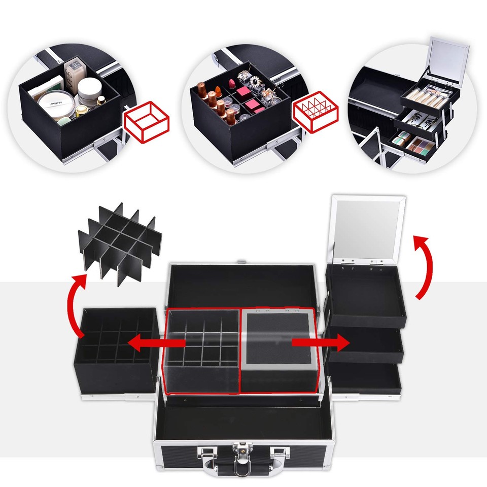 Makeup Train Case Organizer Box Professional Multi-Purpose Cosmetic ...