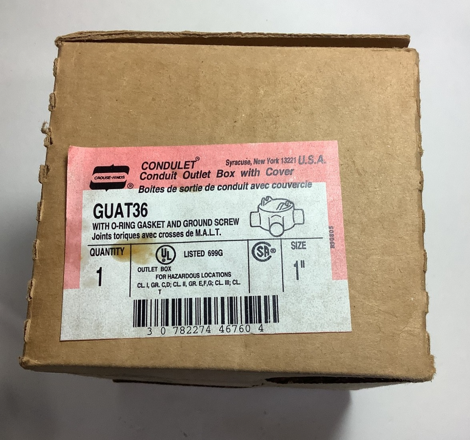 Crouse Hinds 1" GUAT36 Outlet Box with O-Ring Gasket Cover | eBay