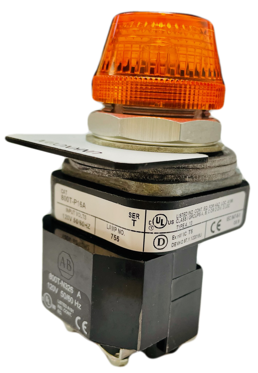 800T-P16A Pilot Light 30mm, 120V AC 50/60 Hz, Incandescent Lamp, Amber ...