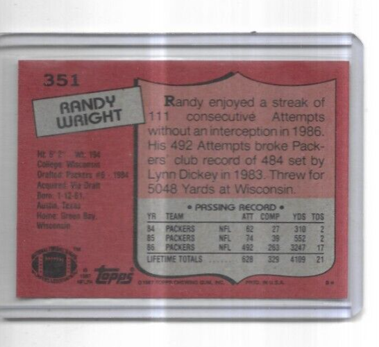 1987 Topps Football #351 Randy Wright Green Bay Packers | eBay
