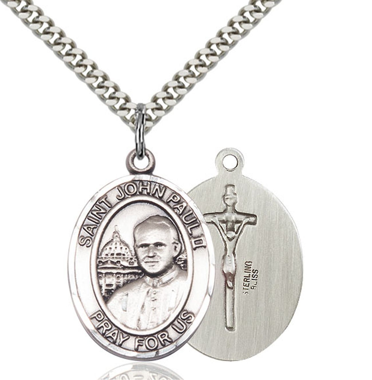Sterling Silver Pope Saint John Paul II Medal Pendant Necklace 24 ...