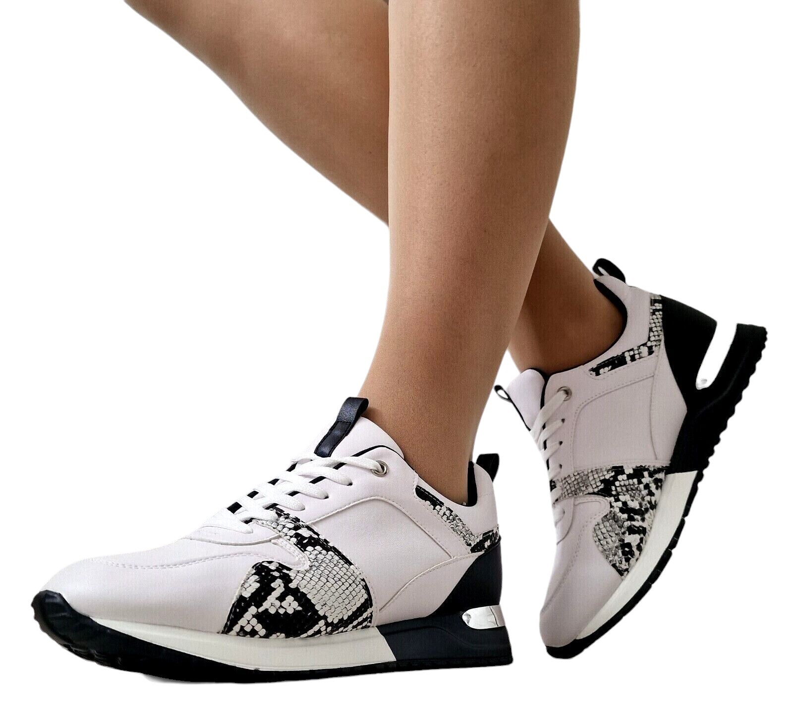 Womens White /Black Running Trainers Gym Exercise Shoes Chunky Sneakers ...