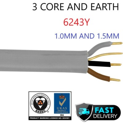 6243Y 3 Core and Earth Electrical Cable Wire 1mm 1.5mm – 1M to 100M ...