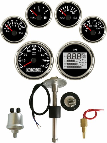 6 Gauge Set with Senders GPS Speedo MPH KM/H Tacho Fuel Volts Oil Temp ...