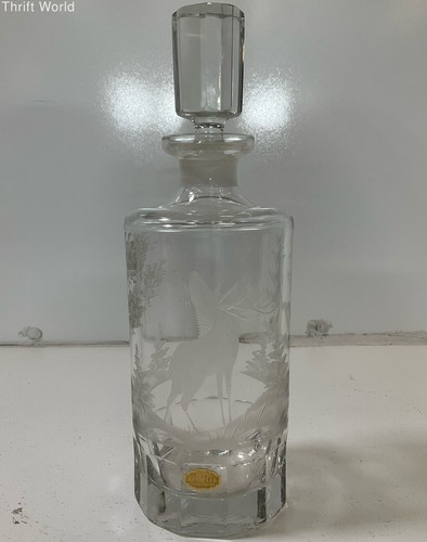 Echt Kristall Decanter & Glasses Etched Buck Bird Game Animals Vintage ...