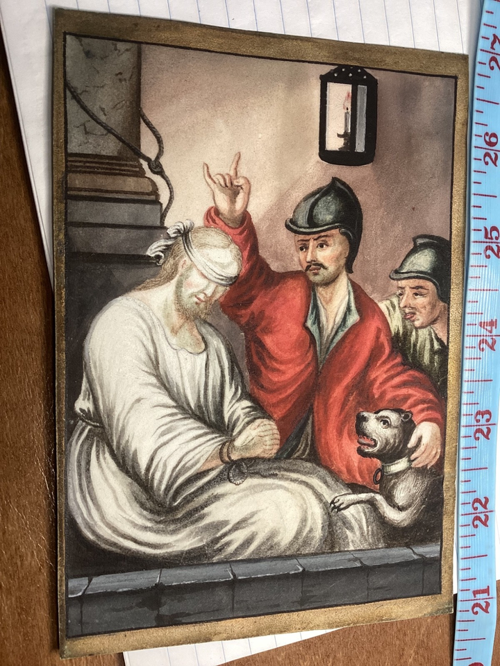 Antique Painted Vellum Religious Print Jesus Christ Mocked 1700’s | eBay