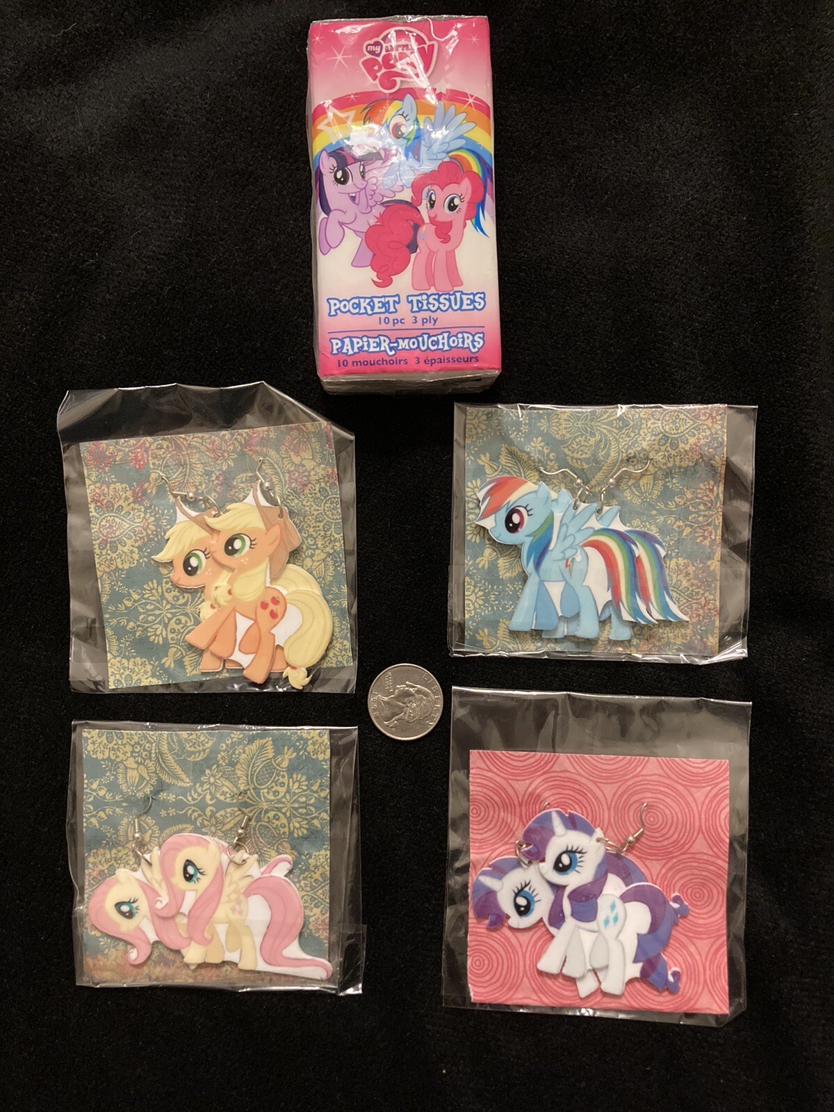 My Little Pony Earrings Lot (4) Flat Resin For Pierced Ears plus Tissue ...