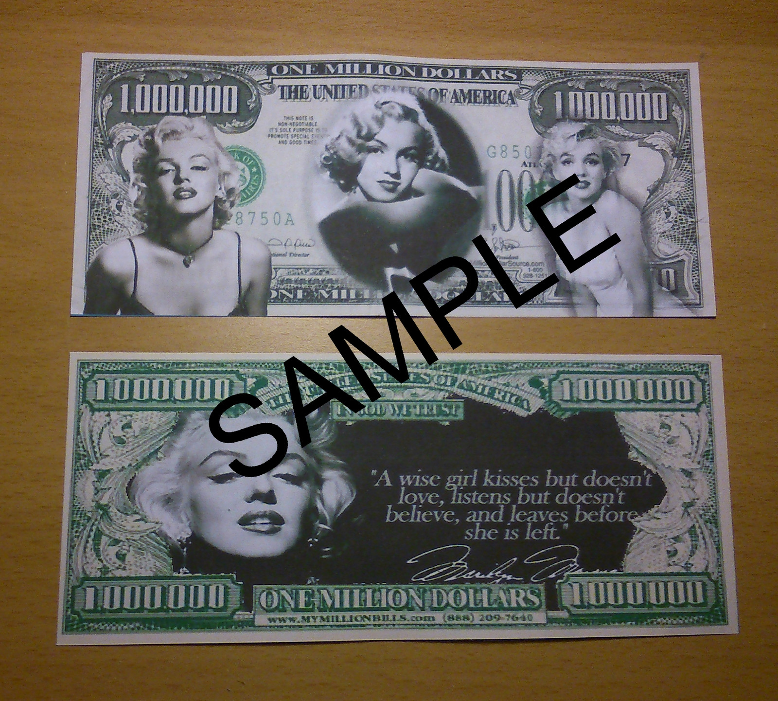 MARILYN MONROE NOVELTY MILLION DOLLAR BANK NOTE MILLIONAIRE BANKNOTE ...