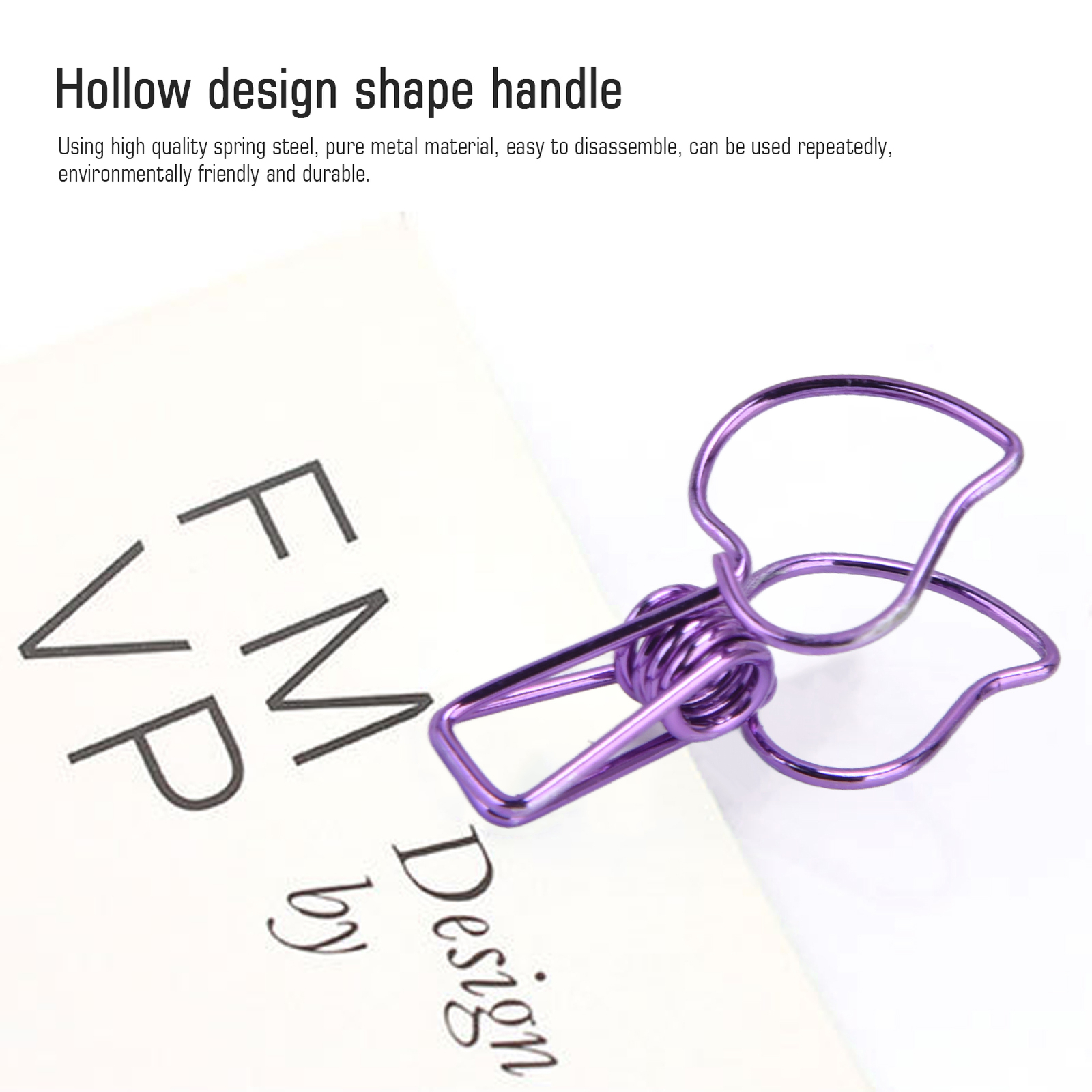 (Purple)Binder Clips Clamp Binder Hollow Design For Tickets For ...