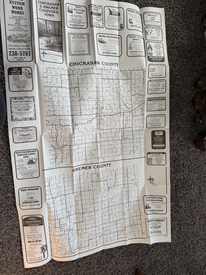 Vintage Chickasaw & Bremer Counties Iowa Fold Out County Plat Map Local ...