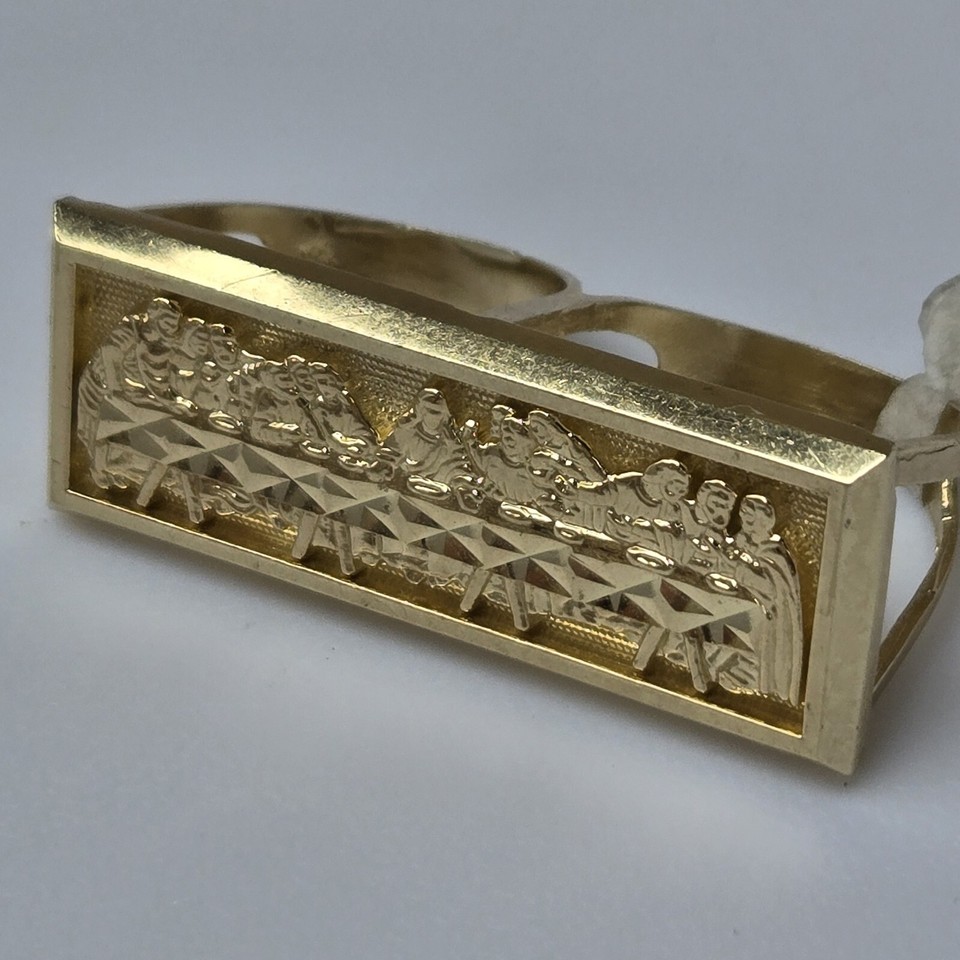 10k yellow Gold Last Supper double 2 finger knuckle bar Ring Siz 9 9.5 | eBay