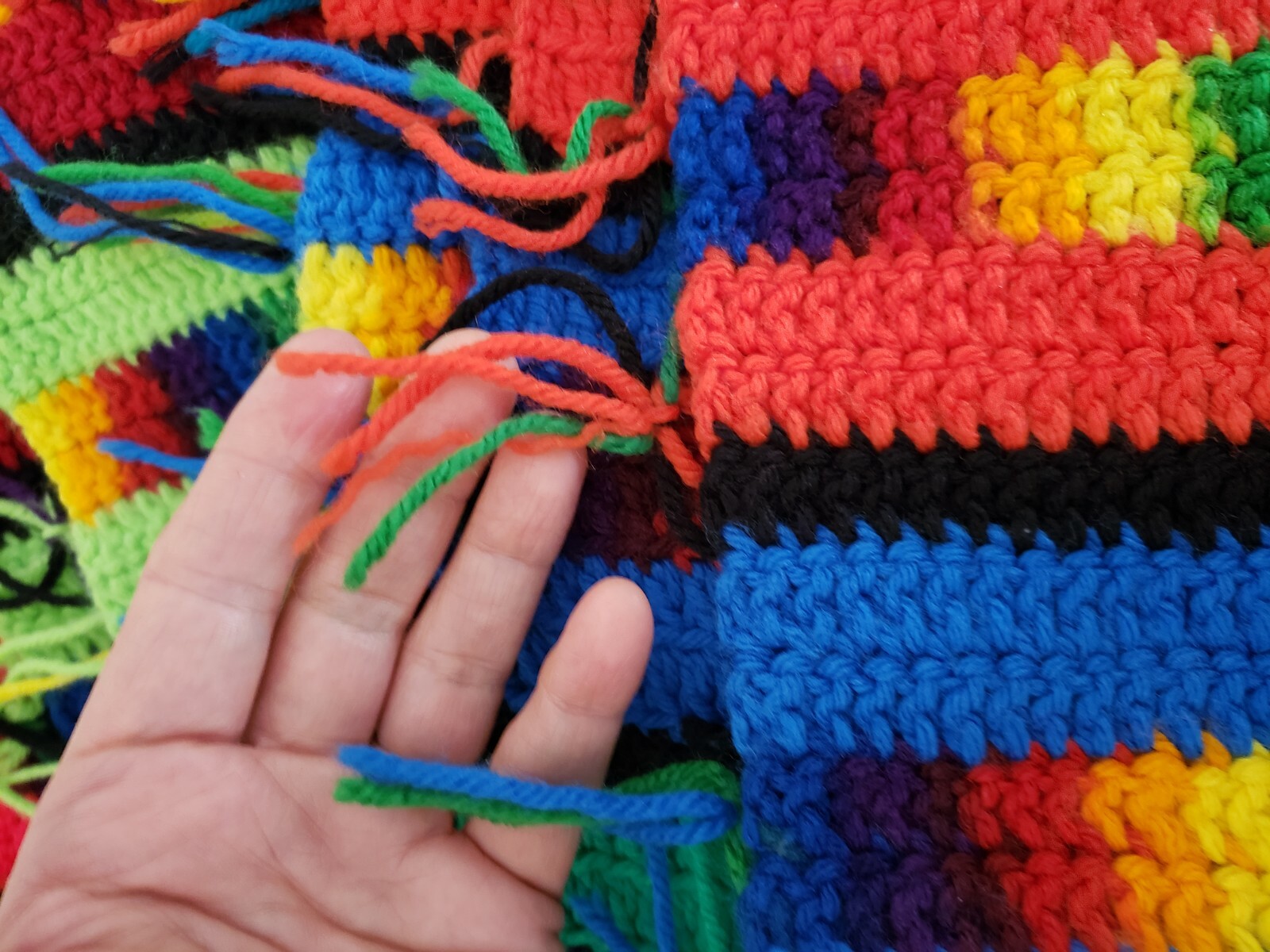 Crochet Blanket Afghan Throw cover Boho Folk art Vibrant Colors 65 X 75 ...