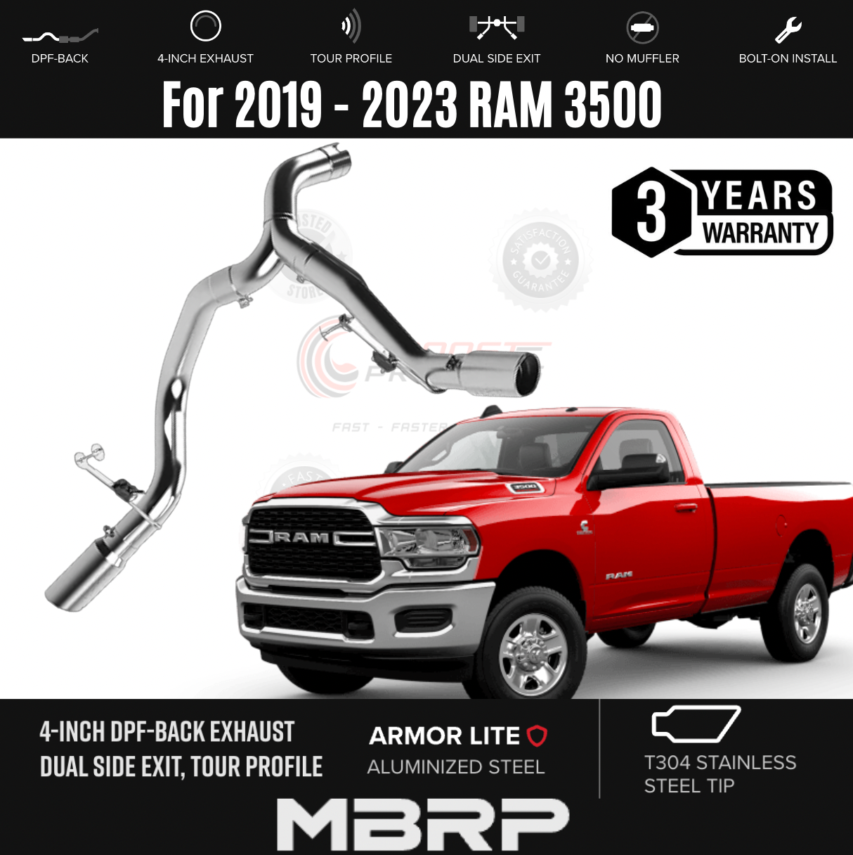 MBRP 4'' Dpf-Back Single Dual AL Exhaust w/ SS Tip For 19 - 23 Ram 3500 Cummins | eBay