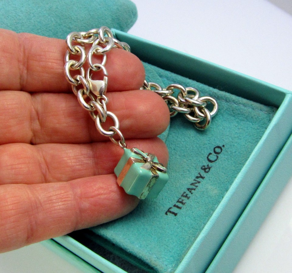 Tiffany & Co Sterling Silver Tiffany Blue Enamel Gift Present Charm ...