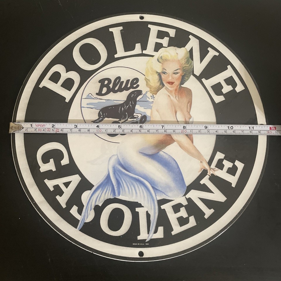 VINTAGE BOLENE BLUE SEAL MERMAID GASOLINE OIL PORCELAIN SIGN | eBay