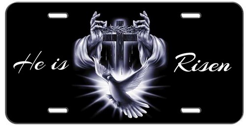 LICENSE PLATE CHRISTIAN HE IS RISEN DOVE PRAYING HAND CROSS AUTO TAG | eBay