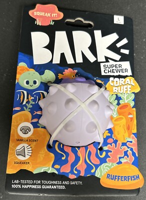 Bark Super Chewer Coral Ruff Rufferfish Rubber Dog Squeak Ball Vanilla ...