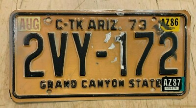 1973 1986 1987 ARIZONA COMMERCIAL TRUCK C TK LICENSE PLATE " 2VY 172 ...